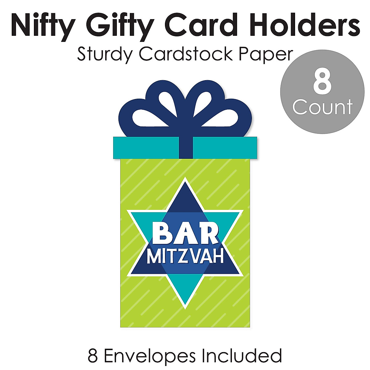 Big Dot of Happiness Blue Bar Mitzvah - Boy Party Money and Gift Card Sleeves - Nifty Gifty Card Holders - Set of 8