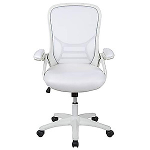 Flash Furniture High Back White Mesh Ergonomic Swivel Office Chair with White Frame and Flip-up Arms 26.5D x 26.5W x 44H in
