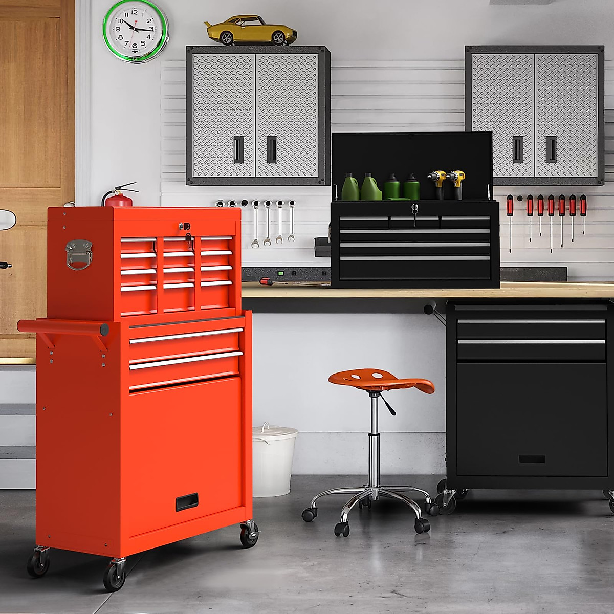 Yenntrss 8-Drawer Rolling Tool Chest & Removable with Wheels,Large Tool Storage Cabinet with Drawers for Garage,Toolbox Organizer with Lock for Mechanics,Warehouse,Worlshop (Black)