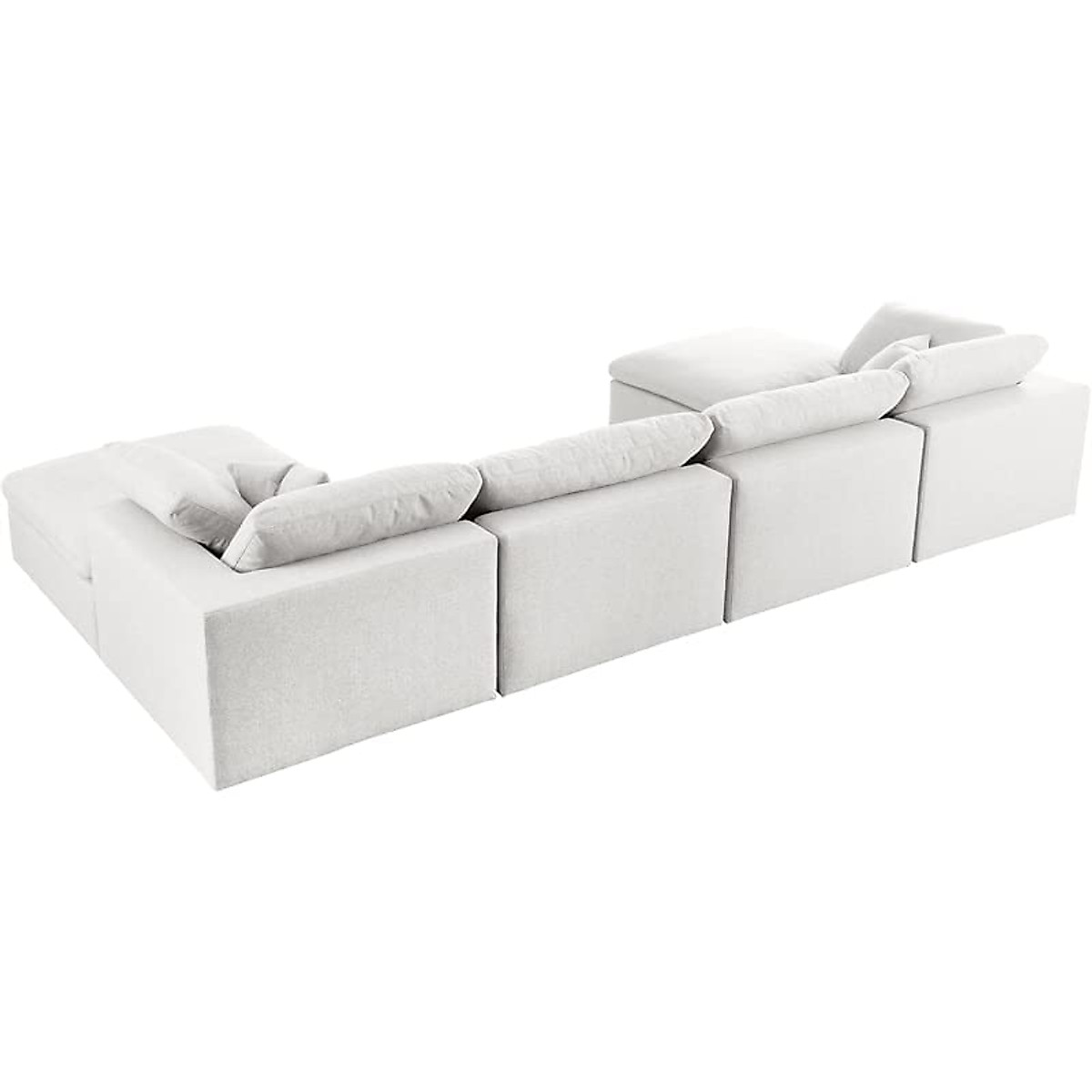 Meridian Furniture Serene Collection Modern | Contemporary Deluxe Cloud-Like Comfort Modular Sectional, Soft Linen Textured Fabric, Down Cushions, 2 Corner + 2 Armless, Cream