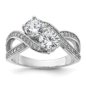 IceCarats 925 Sterling Silver Cubic Zirconia CZ Two Stone Ring Size 7