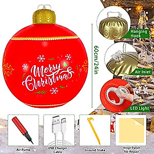 [Upgraded] Hysagtek Extra Large Inflatable Christmas Ornaments, 24 Inch Giant Inflatable Christmas Yard Decorations with Rechargeable Light, Remote & Air Pump for Outdoors Holiday Yard & Pool Decor