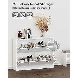 MIRROTOWEL Shoe Cabinet,Hidden Slim Narrow Shoe Rack Cabinet with 4 Drawers for Entryway, Foyer,Hallway,Bedroom,White