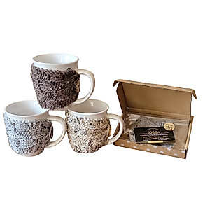 Coffee tea Mug Cozy gift box with 3 units, knitted mug cover, coffee mug sleeve, mug accesory