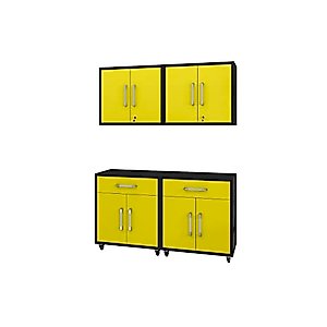 Manhattan Comfort Eiffel 4-Piece Garage Storage Set in Matte Black and Yellow