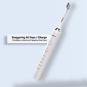 ROMENIC Electric Toothbrush, Sonic Toothbrush for Adults, 5 Modes and High-speed 48,000 VPM Motor, One Charge for 60 Days, Recommended Travel Toothbrush Set with Replacement Brushheads and Travel Case