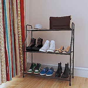 YisanCrafts 3-Tier Shoe Rack for Closet Metal Shoe Organizer for Entryway, Extra Large Capacity Wide Shoe Storage Shelf with Sturdy Wire Grid for Closet Floor, Bedroom, Wire Grid, Black