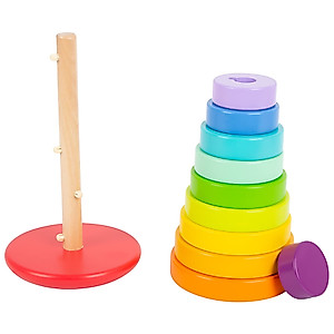 Wooden Large Rainbow Stacking Tower by Small Foot – Babies Learn Hand-Eye Coordination, Patterns and Colors While Developing Fine Motor Skills – Classic Educational Game for Toddlers – Ages 18+ months