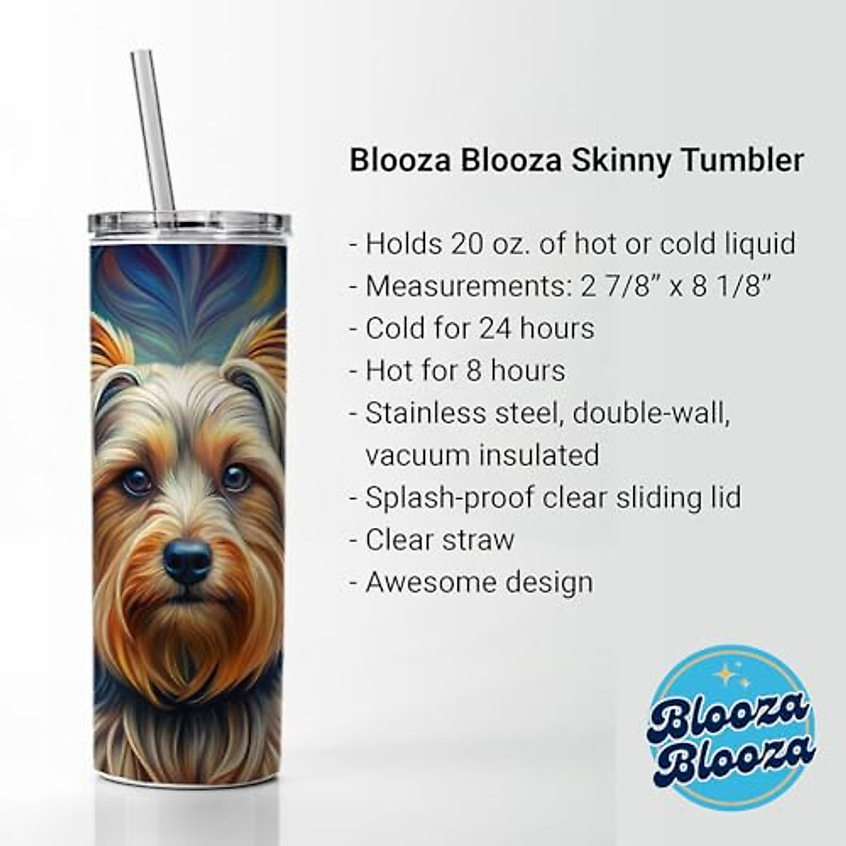 Silky Terrier Dog Art Nouveau Skinny Tumbler 20oz with Straw Insulated Water Bottle Gift