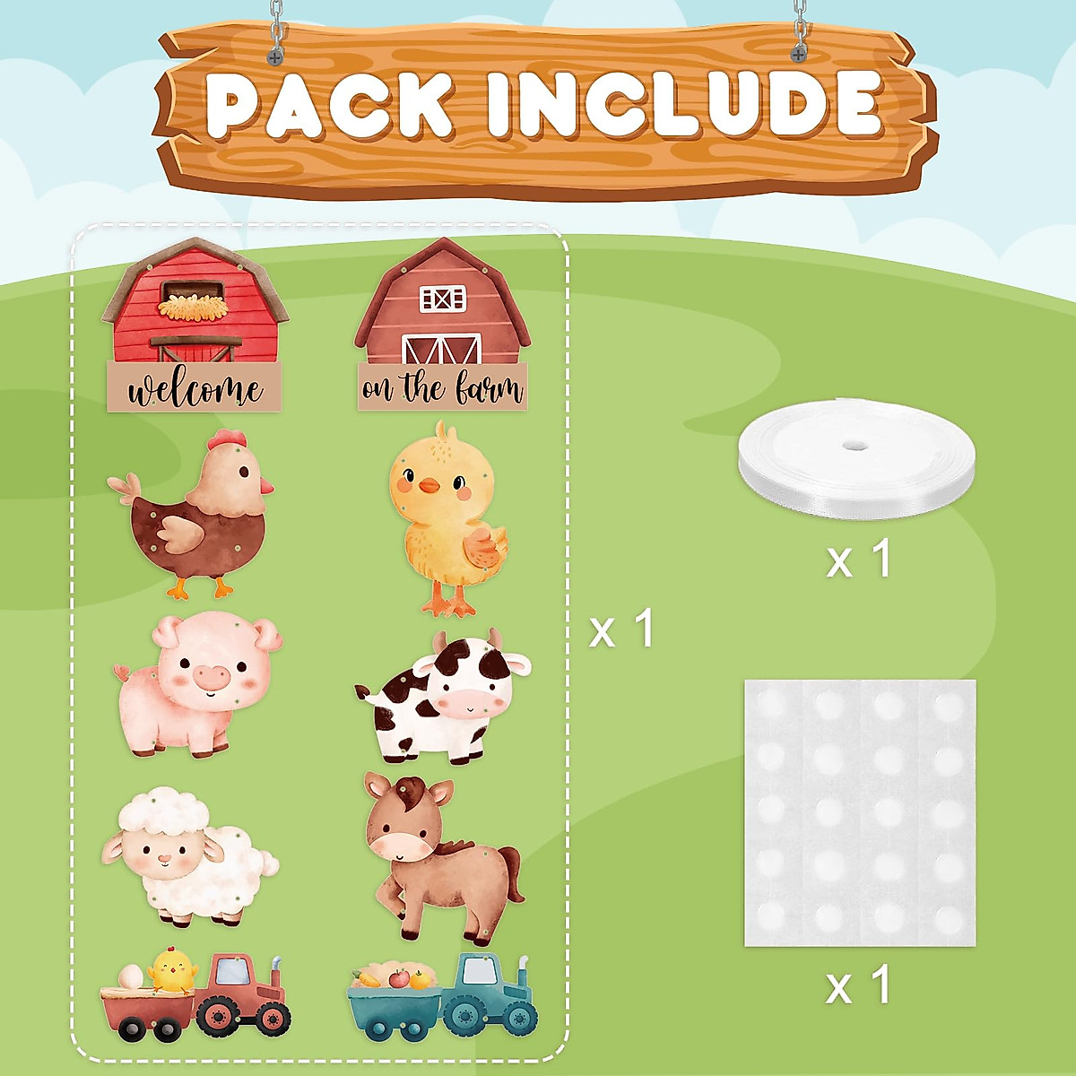 AnyDesign Farm Animal Themed Party Decoration 10Pcs Farm Animal Cutouts Banner Cute Cartoon Welcome Hanging Door Sign for Baby Shower Family Reunion Theme Party Supplies
