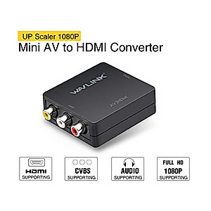 WAVLINK RCA to HDMI Converter, 1080p 3RCA to HDMI CVBS AV Composite Video Audio Adapter with USB Charge Cable Support 1080P for PC Laptop Mini Xbox PS4 PS3 TV STB VHS VCR Camera DVD