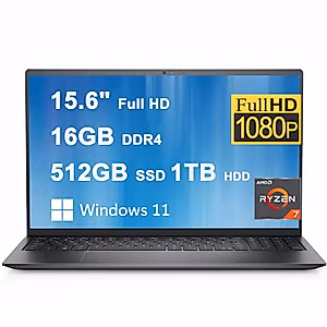 Dell Inspiron 15 3000 3525 Business Laptop | 15.6" Full HD 120Hz Anti-Glare Narrow Border WVA Display | AMD 8-Core Ryzen 7 5825U | 16GB DDR4 512GB SSD + 1TB HDD | HDMI MaxxAudio Webcam Win11 Black