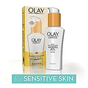Face Moisturizer by Olay Complete Daily Defense All Day Moisturizer With Sunscreen, SPF30 Sensitive Skin, 2.5 Fl Oz (Pack of 2)