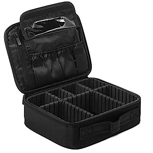 BEIKOTT Makeup Train Case, Makeup Organizer, Portable Artist Storage Bag with Adjustable Dividers for Cosmetics, Makeup Brushes & Toiletry Jewelry Accessories, Black