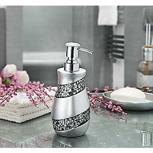 Creative Scents 6-Piece Silver Bathroom Accessories Set - Complete Bathroom Set Includes: Mosaic Glass Wastebasket, Soap Dispenser, Square Tissue Cover, Toothbrush Holder, Tumbler, and Soap Dish