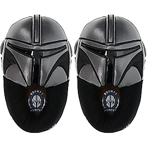 STAR WARS Boys Mandalorian Slipper, Full Body Mando Helmet Novelty Slipper, Grey/Black, Size 1-2 Big Kid
