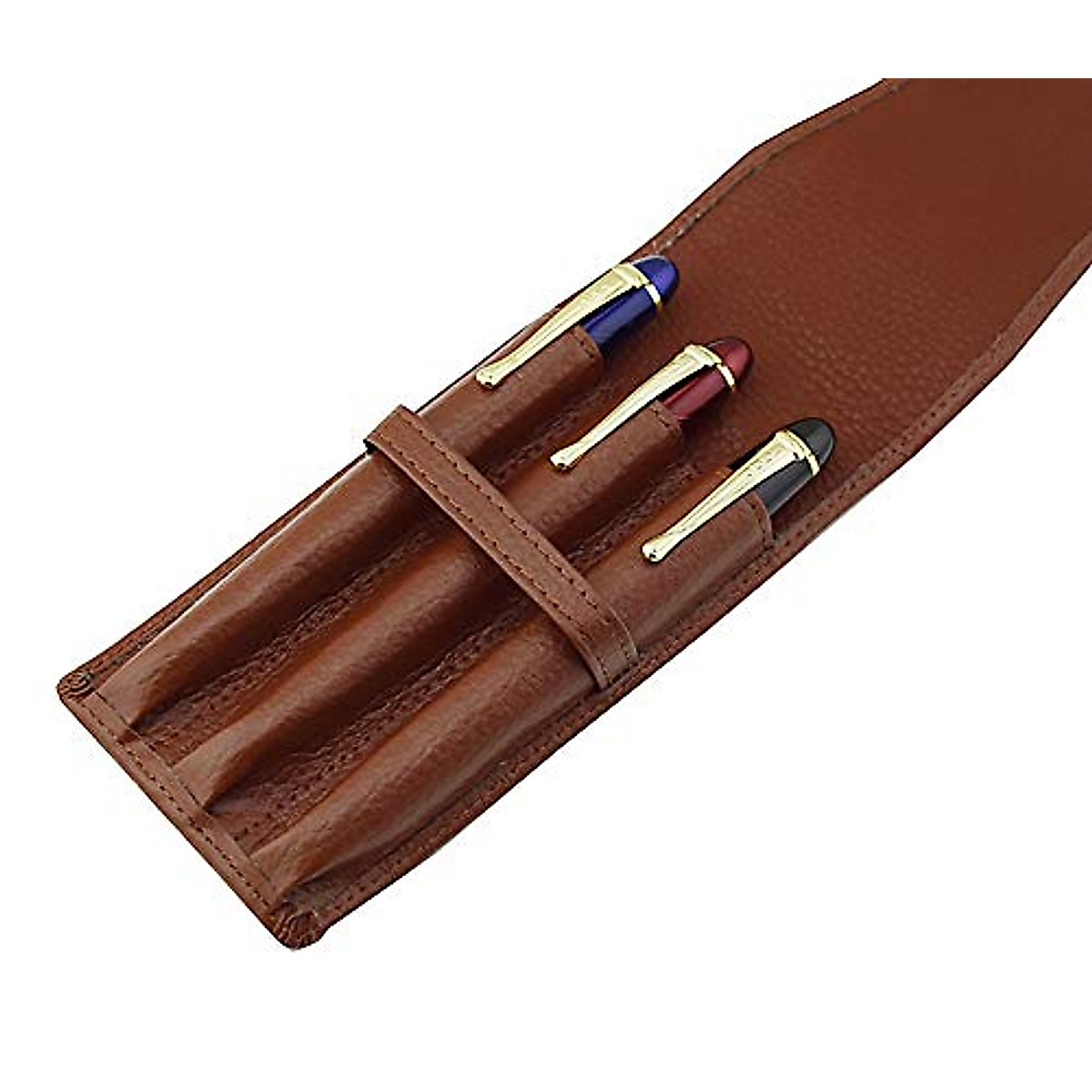 Coffee Leather Fountain Pen Case Pouch 3 Separate Slot Pen Organizer Carrying Holder