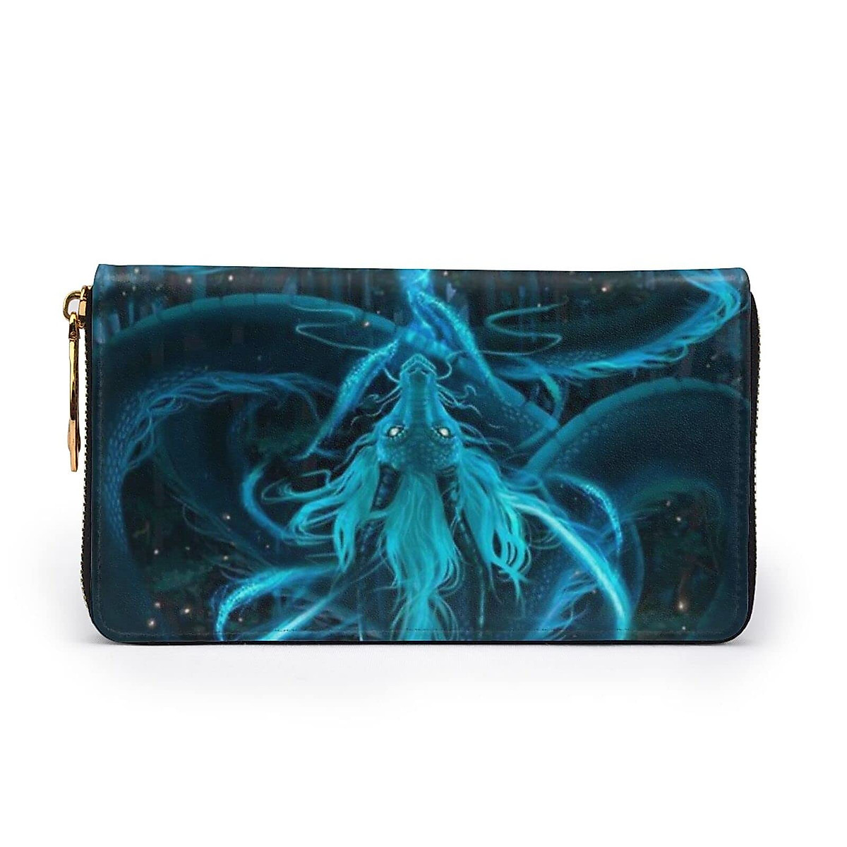 ZHRYMIFE Blue Dragon And Girl Women Leather Long Wallet with Zipper Clutch Travel Credit Card Holder Purse Black One Size