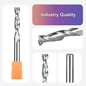 SpeTool Spiral Router Bits with UpCut 1/4 inch Cutting Diameter, 1/4 inch Shank 3 inch Extra Long HRC55 Solid Carbide CNC End Mill for Wood Cut, Carving