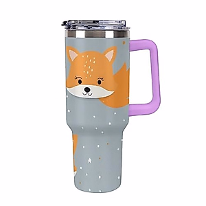Cute Red Fox 40 Oz Car Cup Stainless Steel Travel Mug Leak-Proof Insulated Tumbler with Handle Violet-style