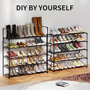 HOMICKER Metal Shoe Organizer,5 Tiers Shoe Storage Shoe Rack with Hooks,Fit 20-25 Pairs,Adjustable Shoe Shelf for Entryway,Hallway,Bedroom,Metal Bottom Support