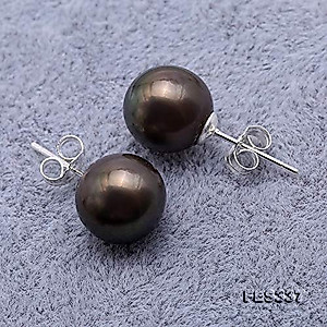JYX Pearl Earrings 10mm Black Cultured Freshwater Pearl Studs Earrings for Women