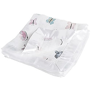 lulujo Baby Security Lovey Blankets| Unisex Softest Breathable Cotton Muslin Security Blanket with Silky Satin Trim| 16in by 16 in| Butterfly, 2 Count