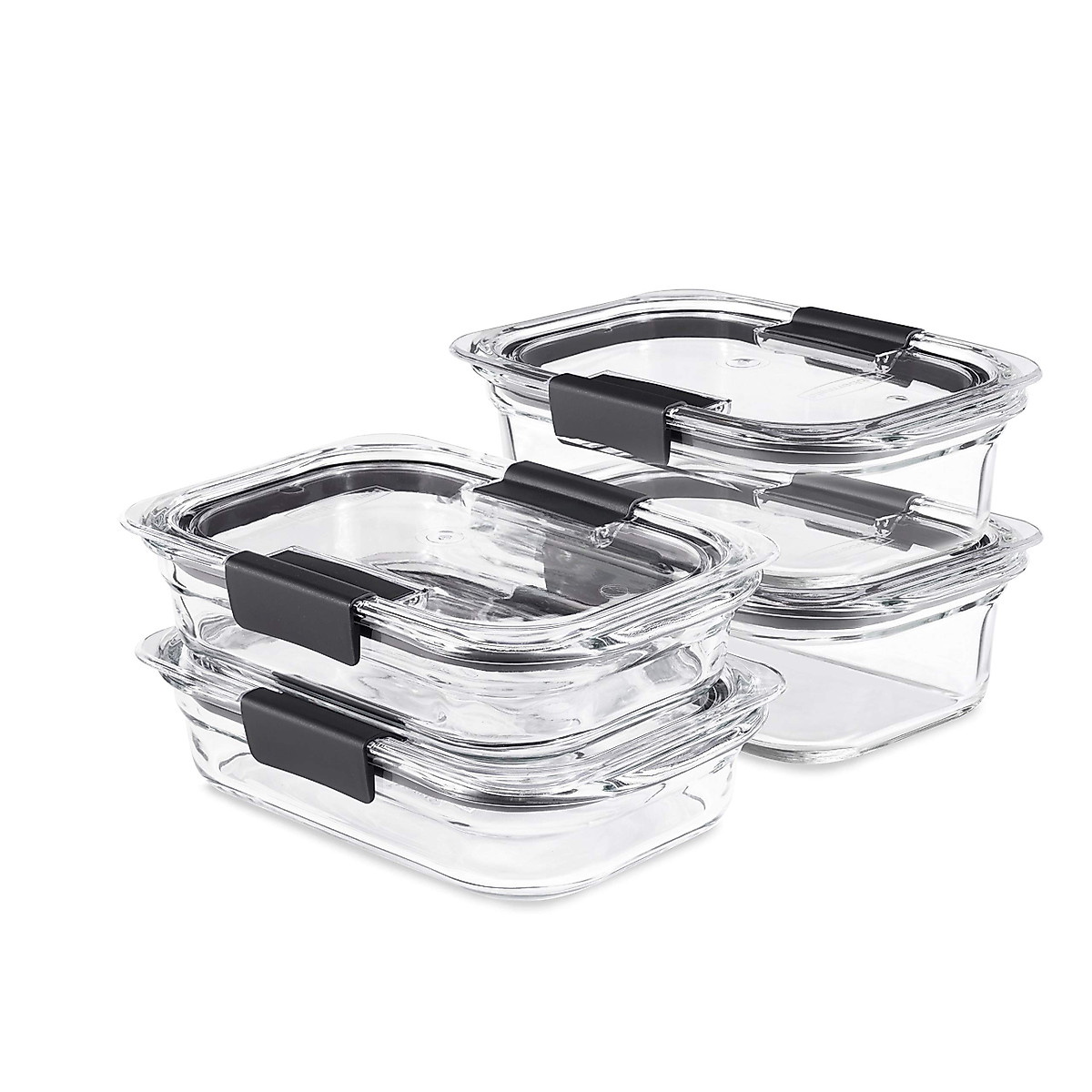 Rubbermaid Brilliance Glass Storage Set of 4 Food Containers with Lids (8 Pieces Total), Set, Assorted, Clear
