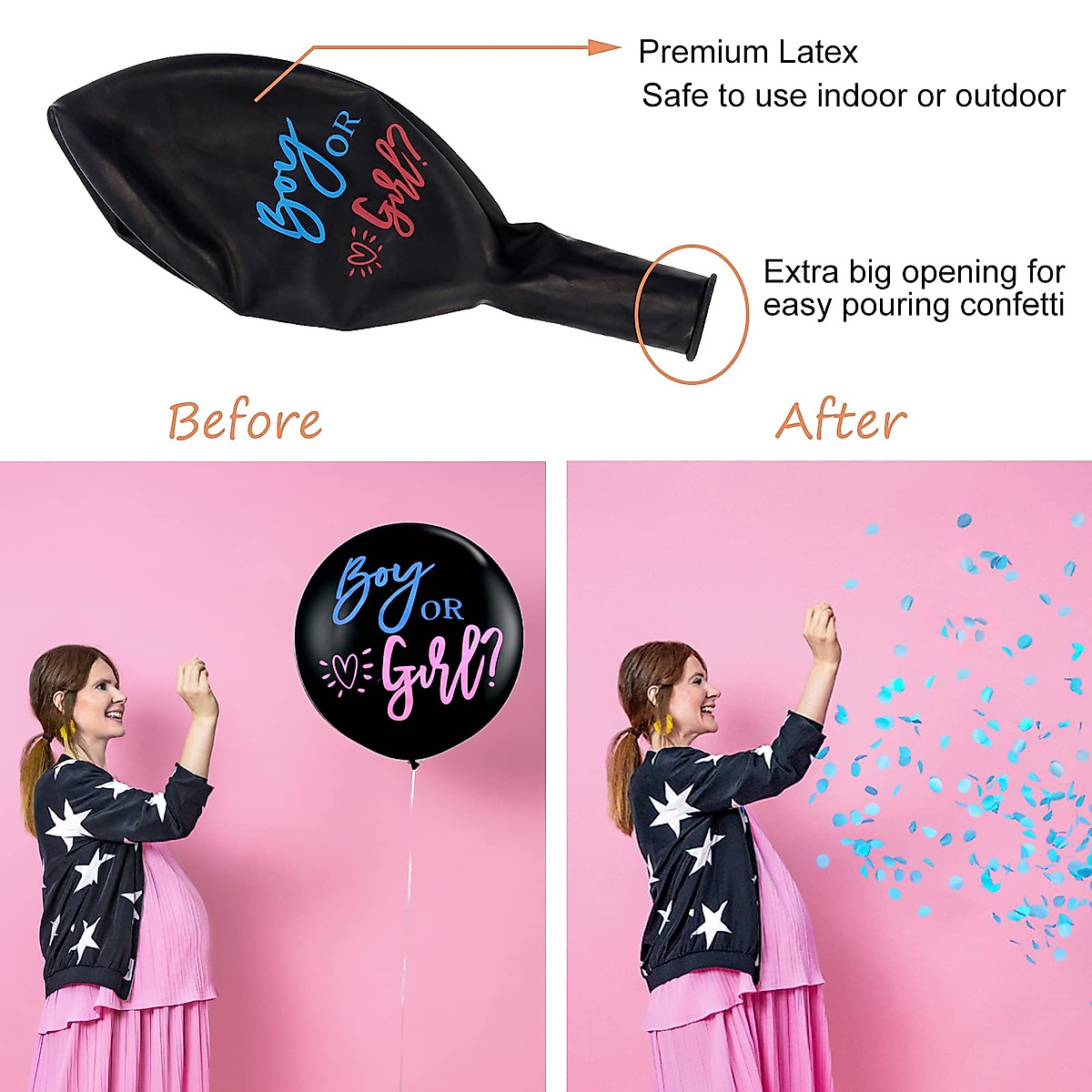 Gender Reveal Balloon, 36" Boy or Girl Balloons with Blue and Pink Confetti Decorations, Baby Gender Reveal Party Supplies Kit for Baby Shower, Gender Reveal Party