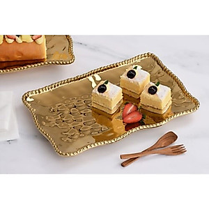 Pampa Bay Titanium-Plated Porcelain Medium Platter, 14.3 x 8 Inch, Gold Tone, Oven, Freezer, Dishwasher Safe