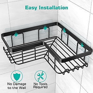 YASONIC Corner Shower Caddy, 3-Pack Adhesive Shower Caddy with Mesh Shower Caddy Portable, Rustproof Stainless Steel Bathroom Shower Organizer, No Drilling Wall Mounted Shower Rack, Bathroom, Black