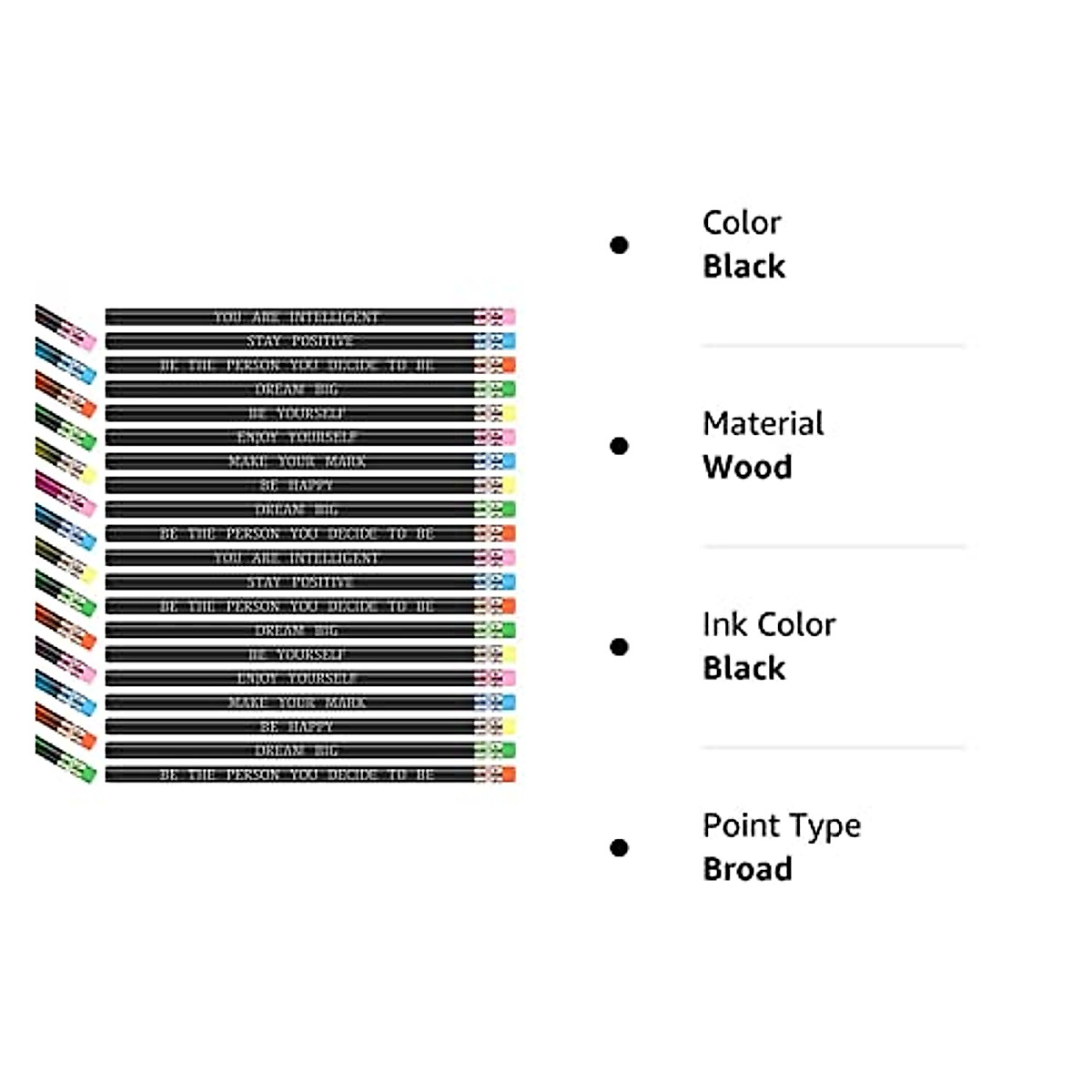 100 Pcs Inspirational Pencils Color Changing Mood Pencils Personalized Pencils with Words Motivational Cute Pencils with Eraser Heat Activated Wooden Pencils Class Reward for Kid (Black)