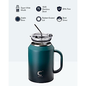 Coolplus 50 oz Mug Tumbler with Handle and Straw, Large Stainless Steel Travel Insulated Water Cup with 2-in-1 Lid, Double Wall Metal Keep Cold 36 hrs, Sweet Proof BPA-Free, Indigo Crush