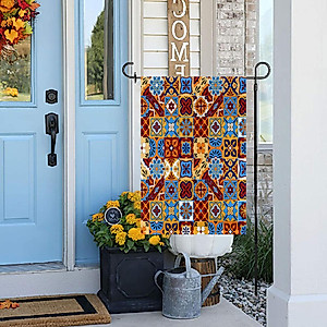 Double-sided garden flag Mexican Talavera Ceramic Tile Pattern Outdoor Flag Garden Flag Yard Outdoor Decoration （12×18in）.