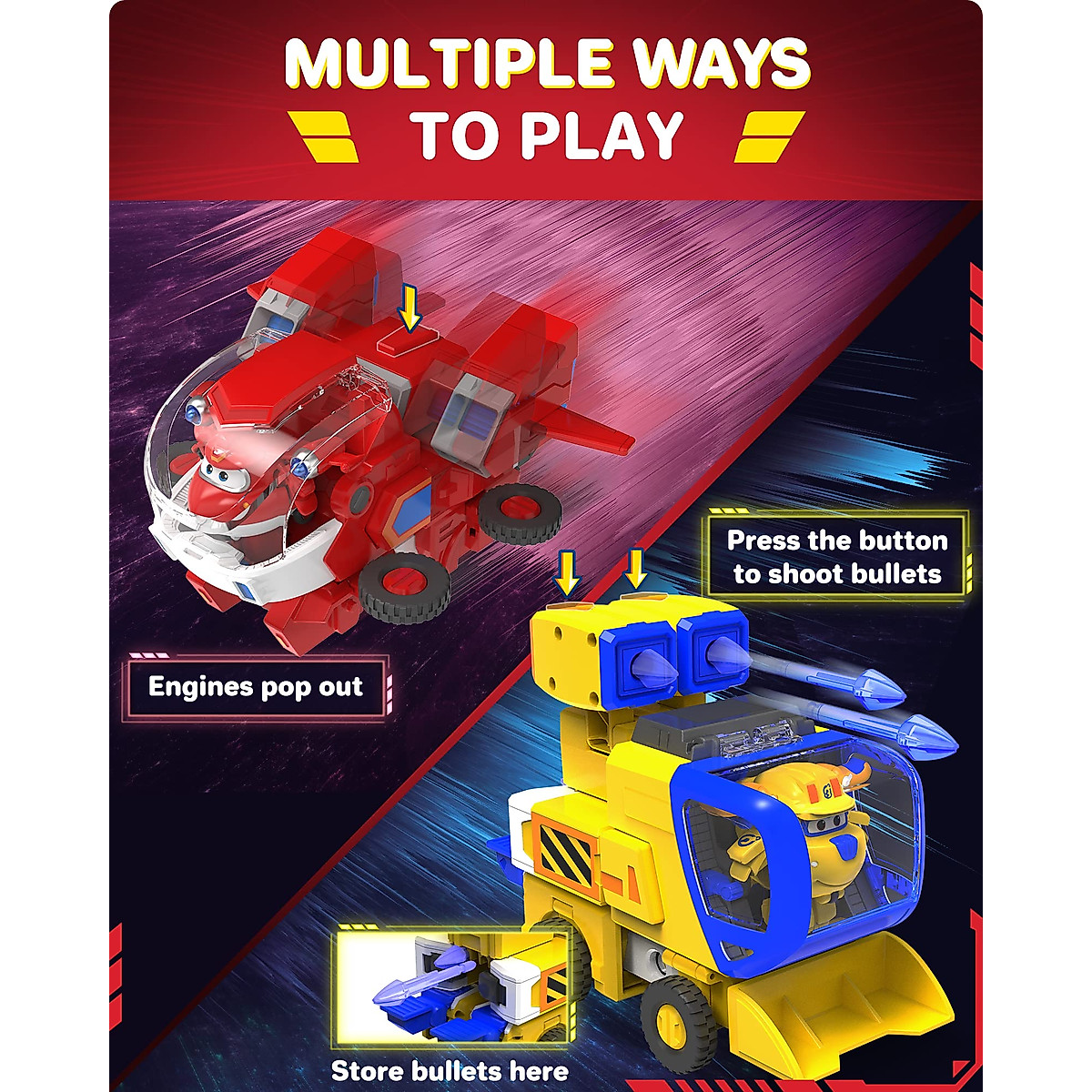 Super Wings Toys, 7 Inch Jett's Super Mecha Transforming Robot, Transforming from Toy Plane to Robot just 14 Steps, Action Figures Toy for Kids Ages 3 and Up, Gifts for Boys and Girls