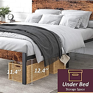 Bilily Full Size Bed Frame with Wooden Headboard and Footboard, Metal Platform Bed Frame with Strong Steel Slat Support, Mattress Foundation/No Box Spring Needed/Non-Slip/Noise Free