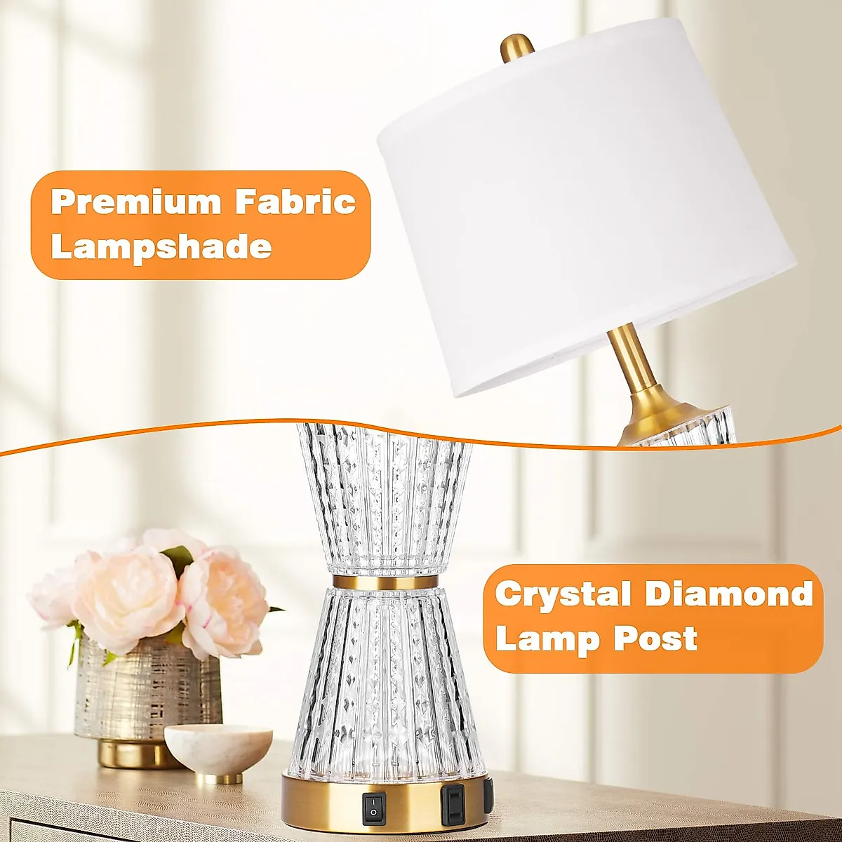 26" Modern Table Lamps, Gold Set of 2 Table Lamps Night Light with 2 USB Charging Ports & AC Outlet, Bedside Nightstand Lamp White Shade for Living Room Bedroom Home Decor(2 LED Bulbs Included)