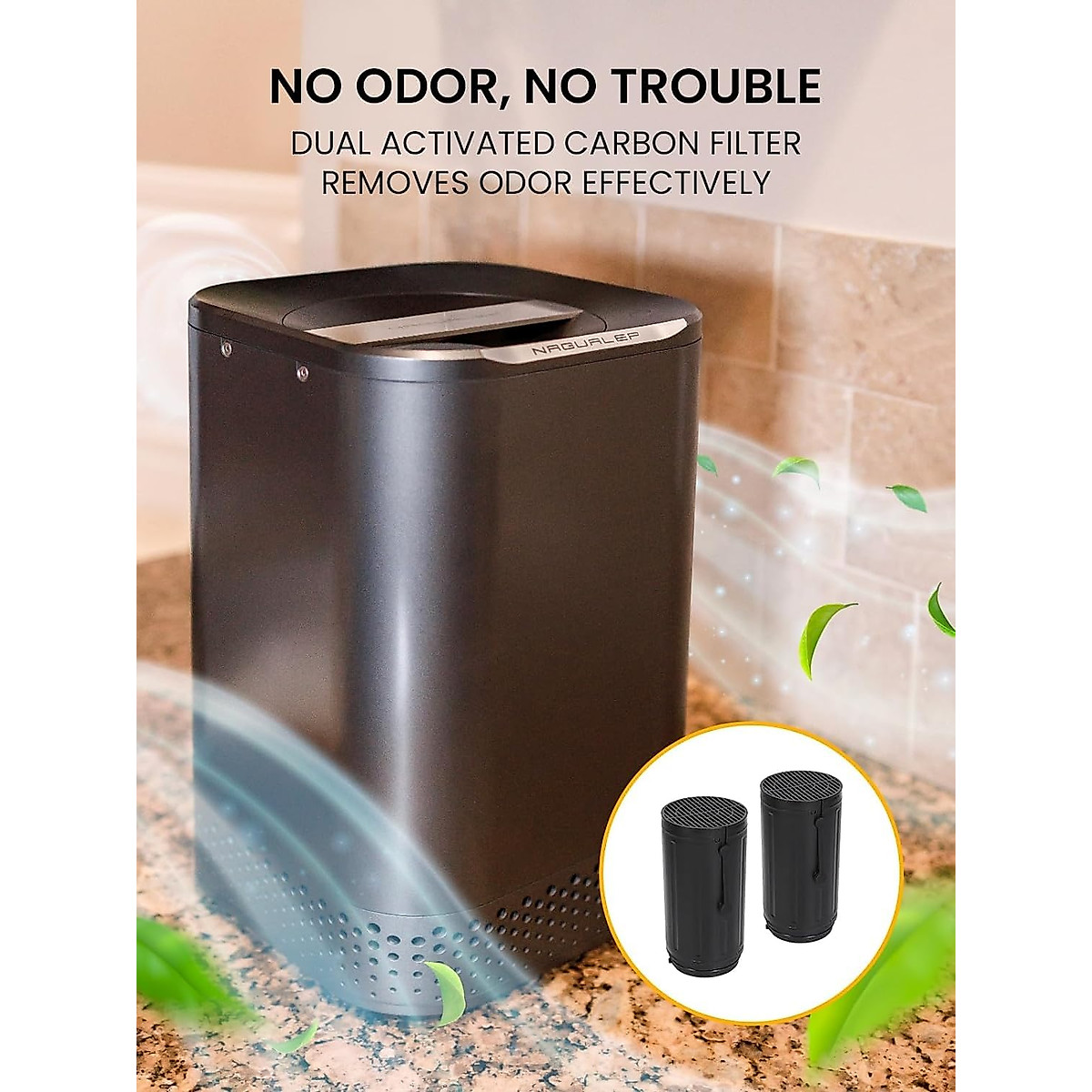 Nagual Smart Electric Composter for Kitchen, Mill Composter Kitchen Bin, One Button Turn Waste into Natural Fertilizer, Auto-Stop, High Temperature Sterilization, Filter Deodorization(NA2 2.5L)