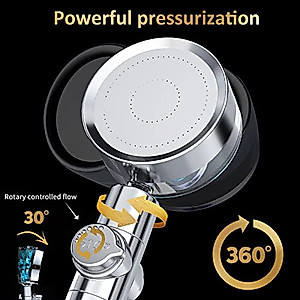 Fundrem High Pressure Shower Head With Hose, Modern Style, 3 Settings, Finish, Handheld Shower Head With Filter, Turbo Shower Head