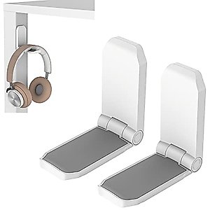 KIWIFOTOS 2 PackA dhesive Desk Headphone Hanger, PC Gaming Headset Holder Stand, Adhesive Holder Mount for Wall, Foldable Headphones Hook Mount Under Desk - White,Two Pack