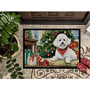 Caroline's Treasures DAC2611JMAT Bichon Frise Cozy Christmas Doormat Front Door Mat Indoor Outdoor Rugs for Entryway, Non Slip Washable Low Pile, 24H X 36W