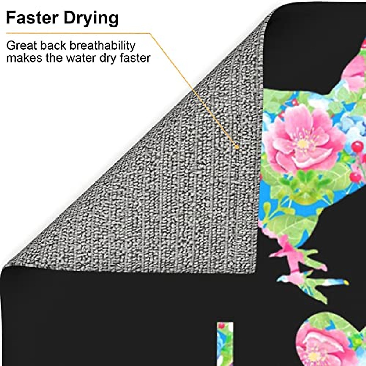 Flower heart chicken Printed Drying Mat For Kitchen Ultra Absorbent Microfiber Dishes Drainer Mats Non-Slip Silicone Quick Dry Pad - 18 X 16inch