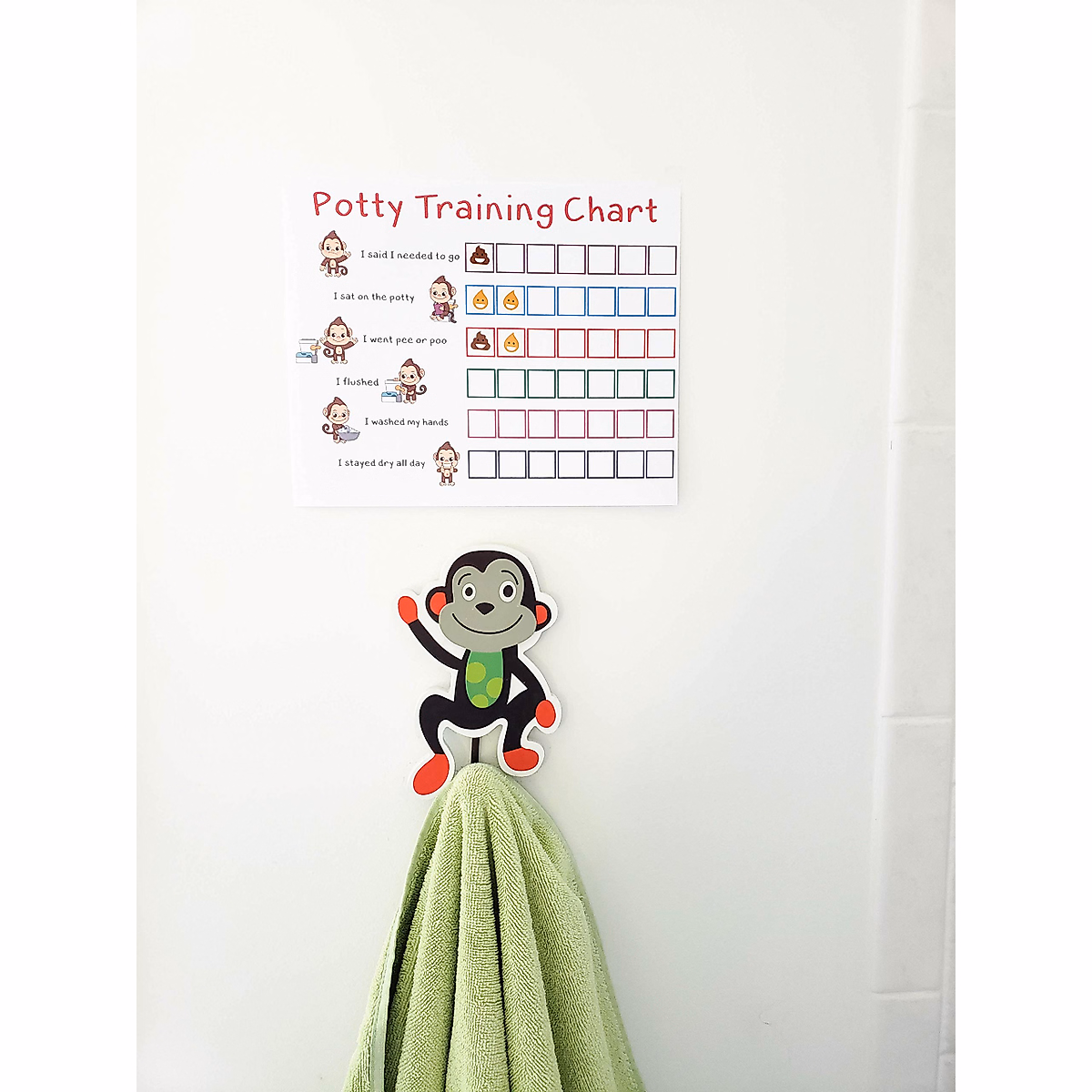 Potty Training Sticker Chart Reward- Monkey Design for Toddler Girls and Boys, Toilet Seat Motivational Weekly Progress Gift with 50 Poop Pee Sticker Sheets for Children