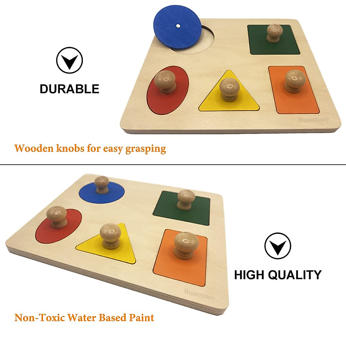 Montessori Multi Shape Wooden Puzzle Toy Baby Toddler First Jumbo Wood Peg Educational Basic (5 Geometry Shape)