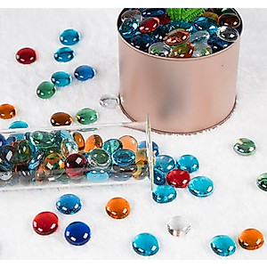 ABSOFINE Glass Gems, 900g Blended Fire Glass Beads,Colour Glass Stones Flat Bottom Beads for Home Decorative Art Craft Vase Filler(About 200 PCS)
