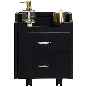 J & A Wood Top Pedicure Cart/Trolley with Two Full Functional Utility Drawers, Heavy Duty Swivel Casters with Lock, Sleek Modern Design, in Walnut, JA-JM-CART-Walnut