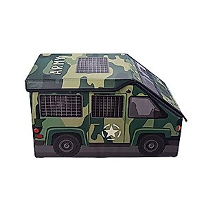 Clever Creations Kids Collapsible Storage Organizer and Ottoman, Perfect Vehicle Themed Toy Chest for Storing Books, Shoes, Games and More, Camo Truck