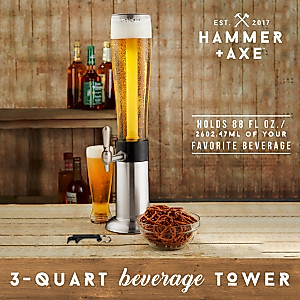Hammer + Axe Drink Dispenser [2023 Amazon Exclusive] Pro-Pour Tap & Bottle Opener, 88 Fl Oz, Home Bar Party Accessory, Elegant Design, Portable Beverage Tower Server, Beer Liquor Margaritas Cocktails