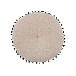 Bloomingville Round Cotton Embroidered Pom Trim Pillow, 16" L x 16" W x 1" H, Multicolor