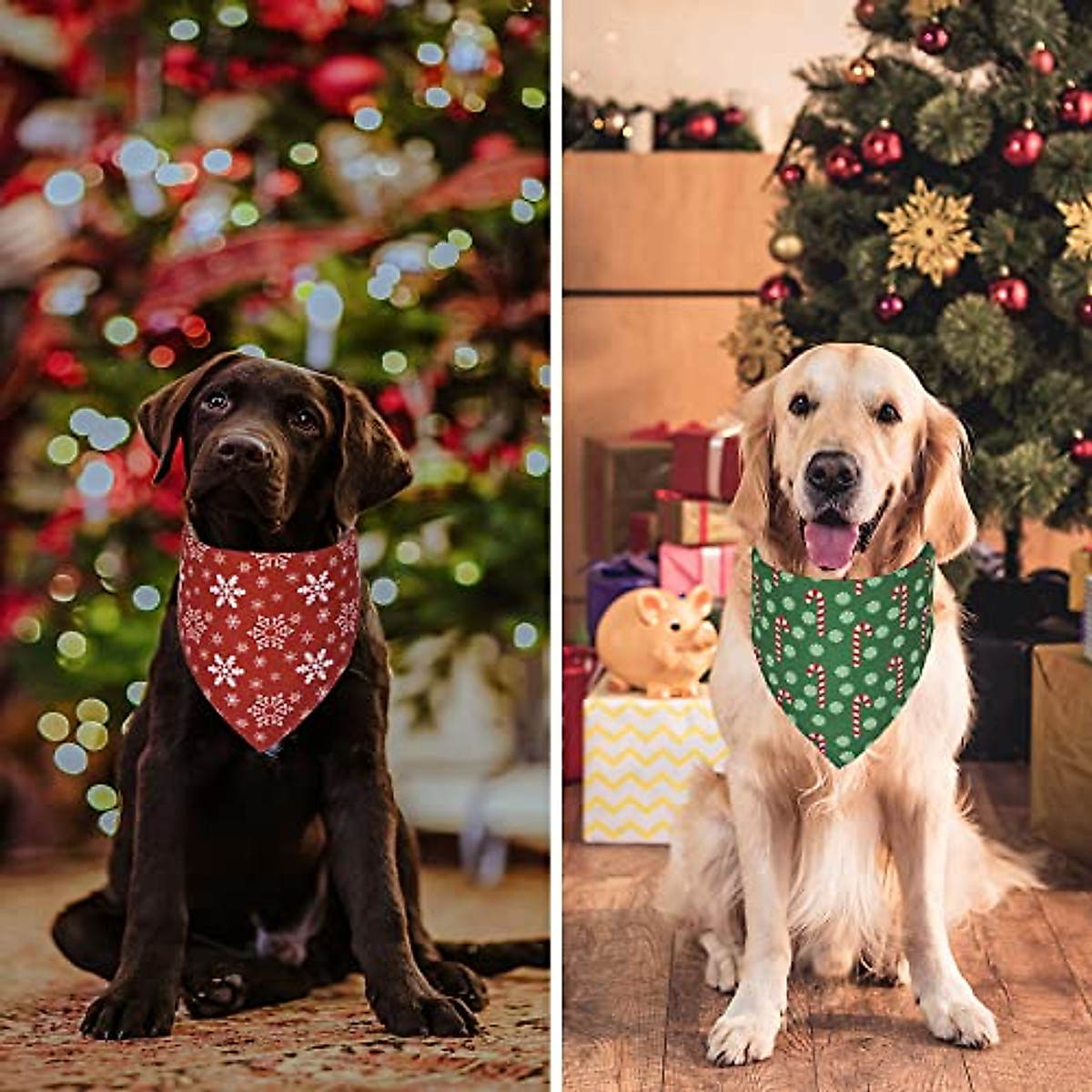 ADOGGYGO 4 Pack Dog Bandana Christmas Dog Scarf Bibs Kerchief Set Dog Christmas Costume Xmas Holiday Bandanas for Medium Large Dogs Pets (Large, Red&Green)